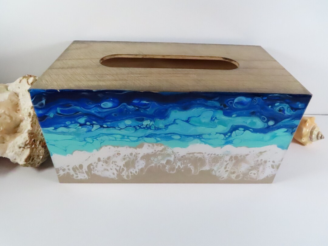 Painted Wood Rectangle Tissue Box Cover, Abstract Beach Decor - Etsy