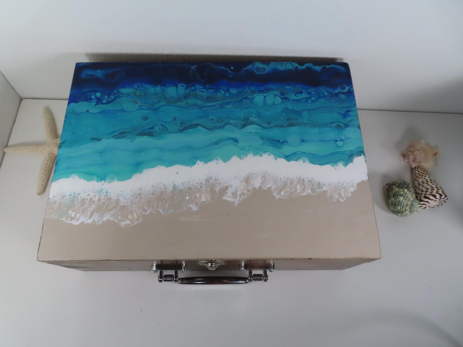 Abstract Beach Painted Large Wood Box With Handle and Latch - Etsy