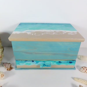 Abstract Beach Jewelry Box With Mirror and Drawer, Rustic Coastal Decor ...