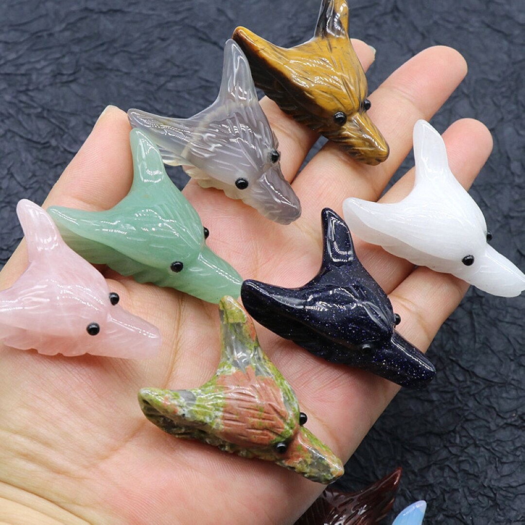 Rose Quartz Wolf Head Carving Pendant Carved Crystal Wolf Head Figurine ...