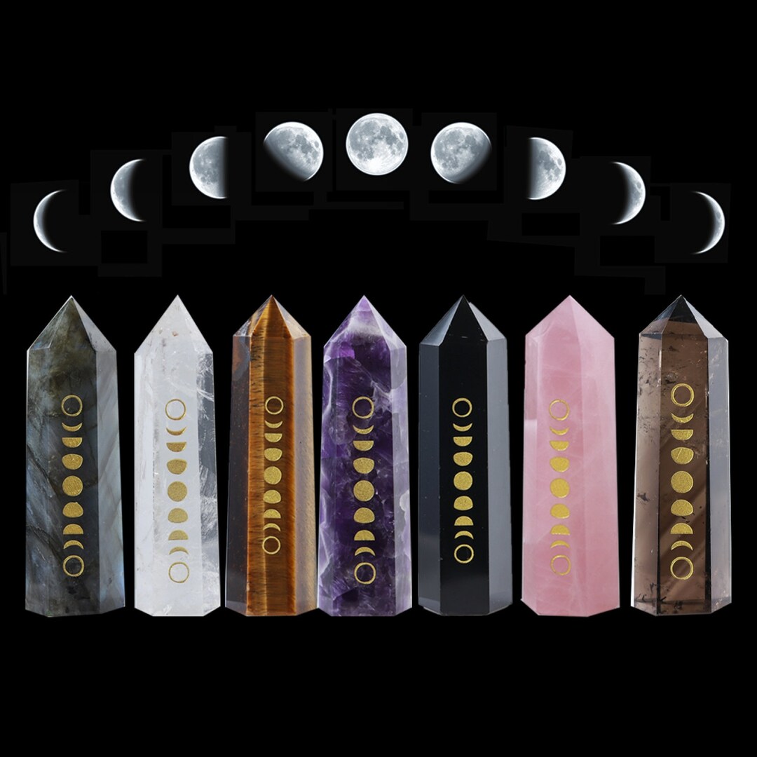 Crystal Tower Obelisk Carved Solar Eclipse Rose Quartz Smoky - Etsy