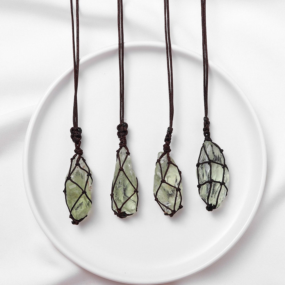 Raw Green Crystal Quartz Necklace Natural Green Quartz | Etsy
