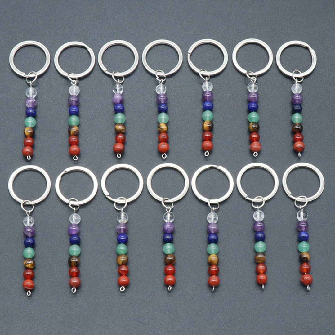 Chakra Crystal Beads Keychain Crystal Keychain Key Ring Clear Quartz ...