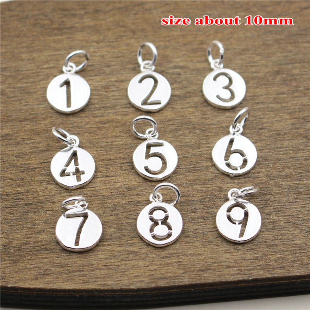925 Sterling Silver Number Charm Pendant 925 Silver Bracelet Necklace ...