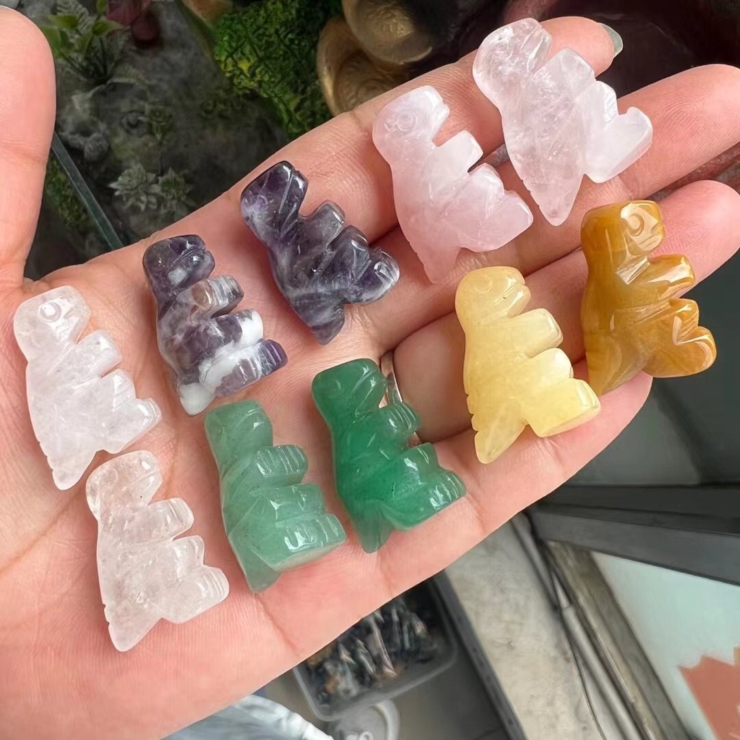 Crystal Dinosaur Figurine Dinosaur Carving Amethyst Rose Quartz ...