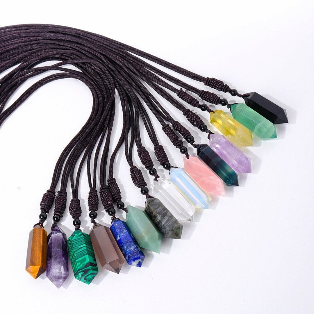 Crystal Double Point Necklace Pendant Amethyst Malachite Rose - Etsy