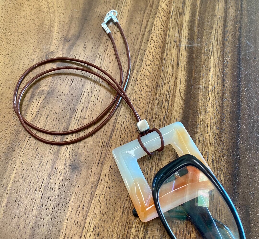 Eyeglass Holder - Necklace. Agate Square Loop Pendant. Sterling Silver ...