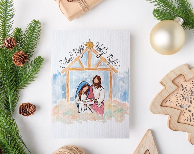Silent Night Nativity Christmas Watercolor Art Print - Holiday ...