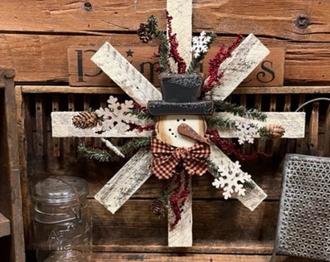 Primitive Winter Vintage Wood Lath "frosty" Snowflake Hanging Design ...