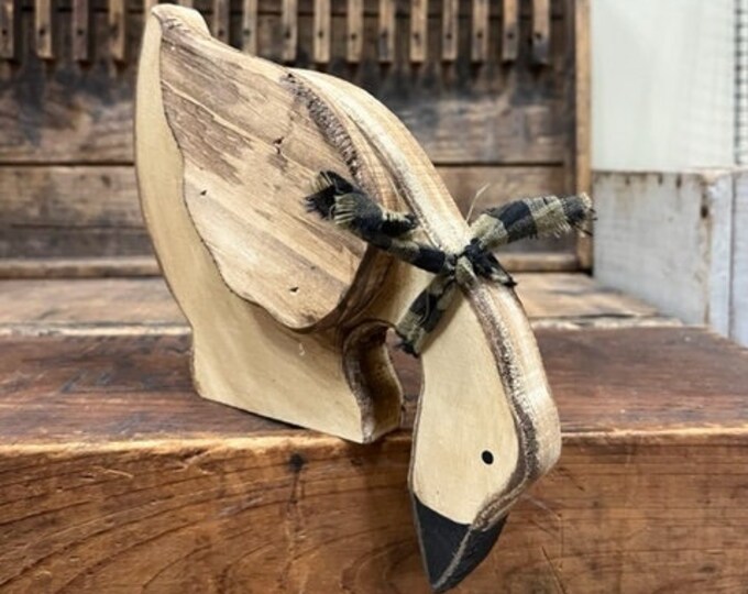 Primitive Decor "curious Goose" Adorable Wood Goose Design Shelf Sitter ...