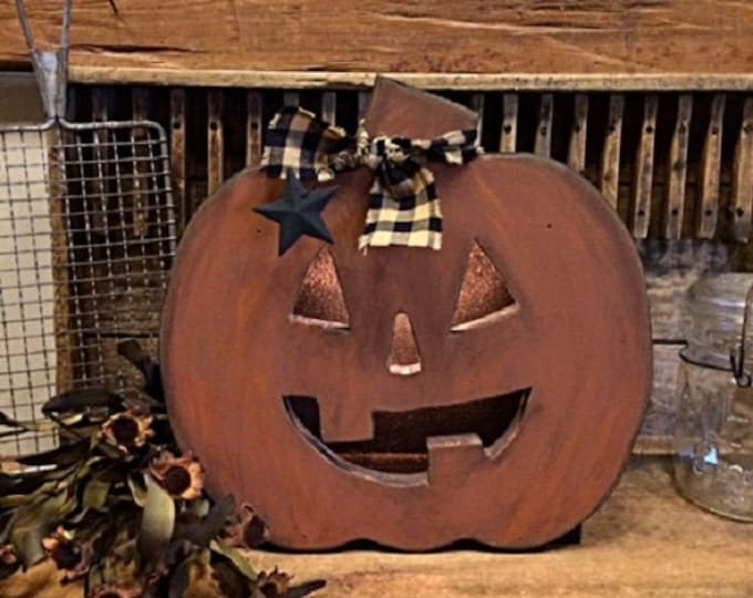 Primitive Halloween Decor Lighted Pumpkin Jack Box Handcrafted Painted ...