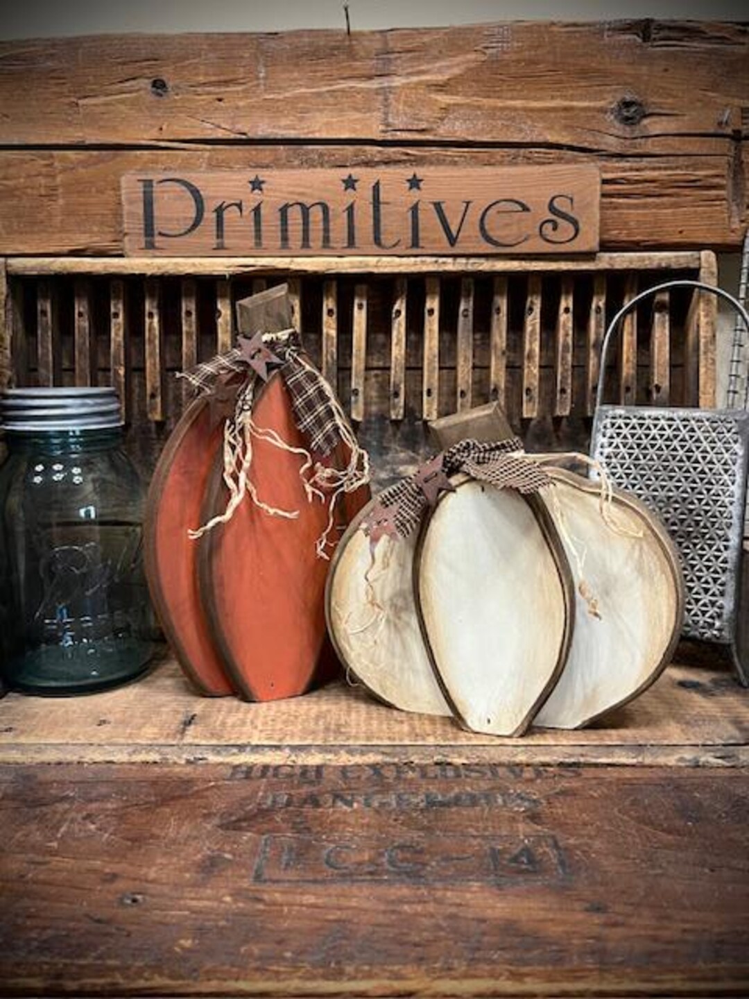 Primitive Fall/"chunky Pumpkins" Set/2 Handcrafted Painted Wood Pumpkin ...