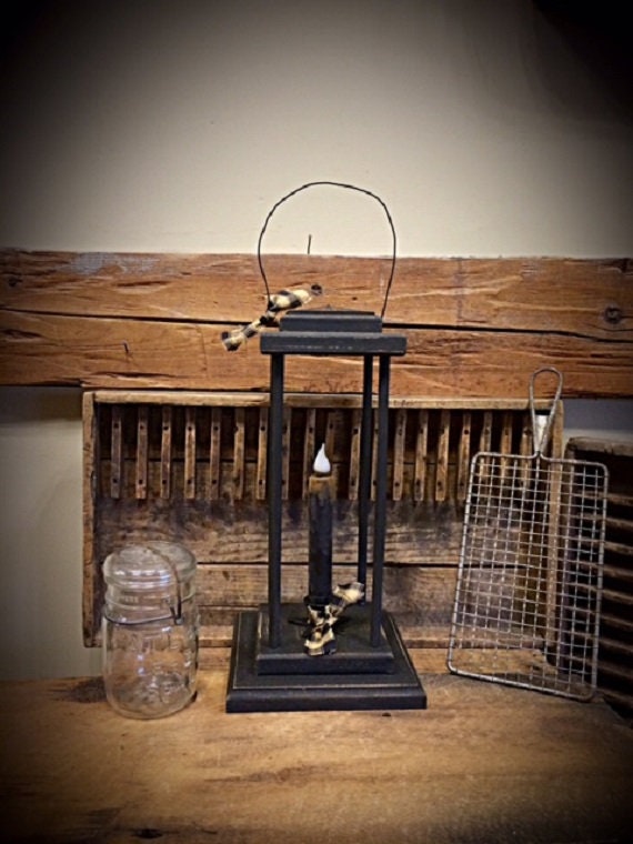 Primitive Lantern W/timer Candle Painted Black Handcrafted Wood Lantern ...