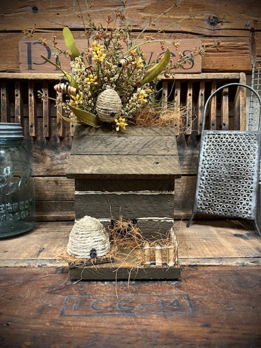 Primitive "bee Keepers Cabin" Handcrafted Antique Wood Lath Bee Themed ...