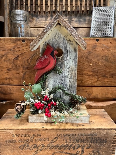Primitive Winter Red Bird/cardinal Faux birdhouse - Etsy