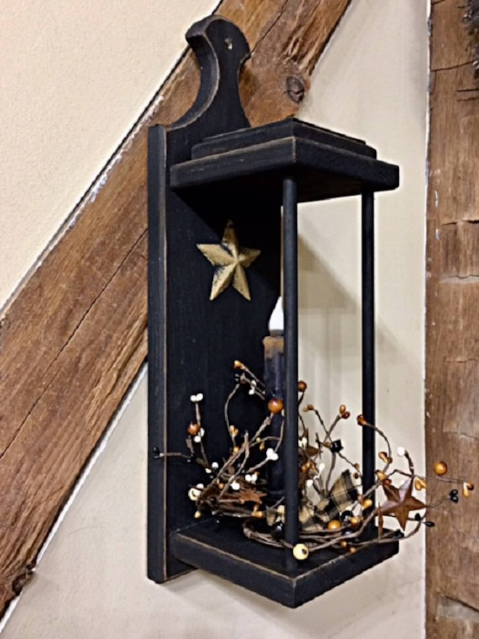 Primitive Wall Lantern Handcrafted Black Wooden Lantern - Etsy