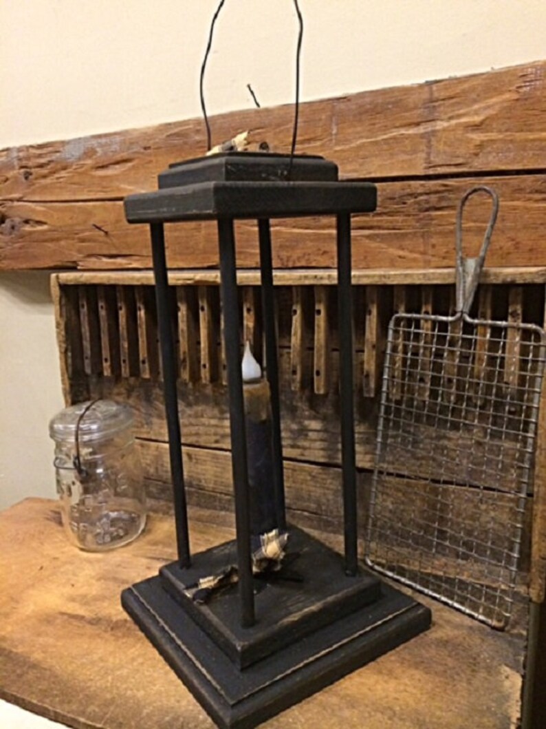 Primitive Lantern w/Timer Candle Painted Black Handcrafted | Etsy