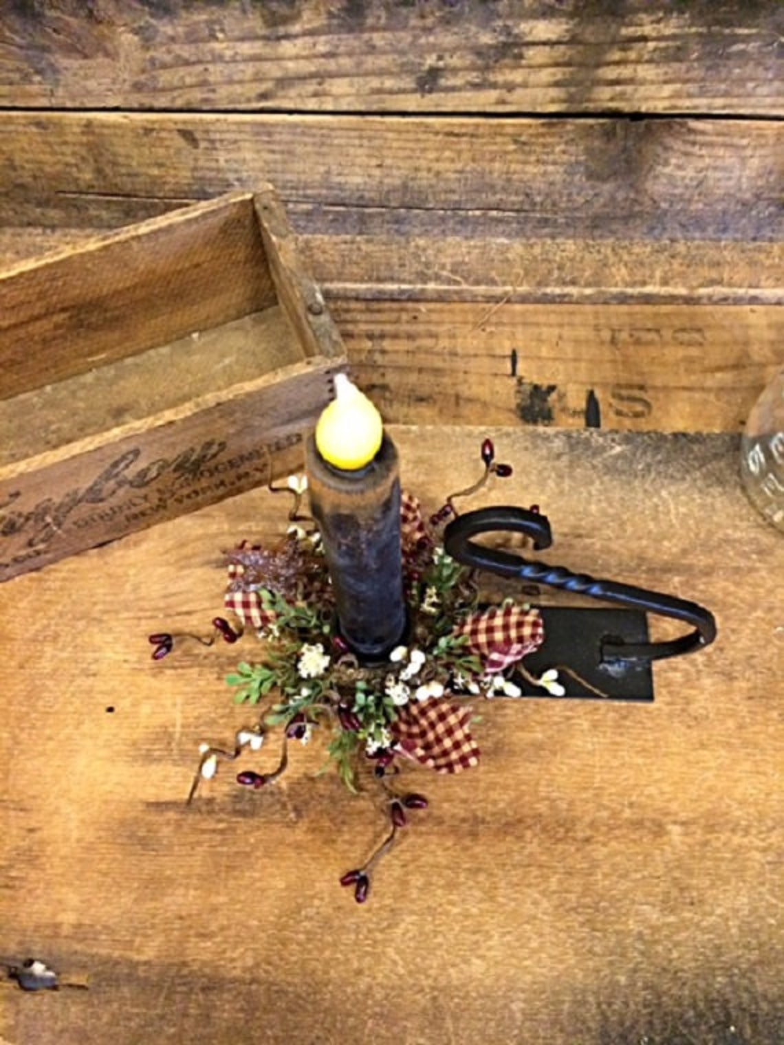 Primitive Country Candle Wrought Iron Timer Candle Holder W/ - Etsy