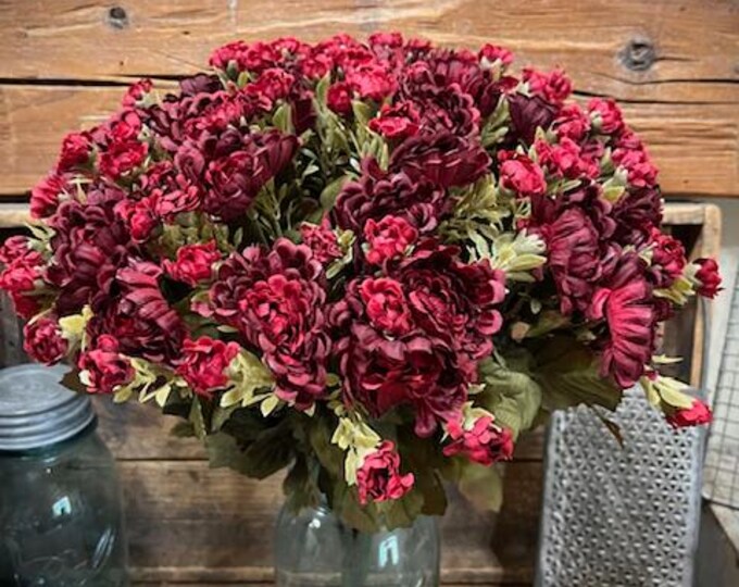 Primitive Fall Beautifully Realistic Deep Burgundy/red Artificial Mum ...