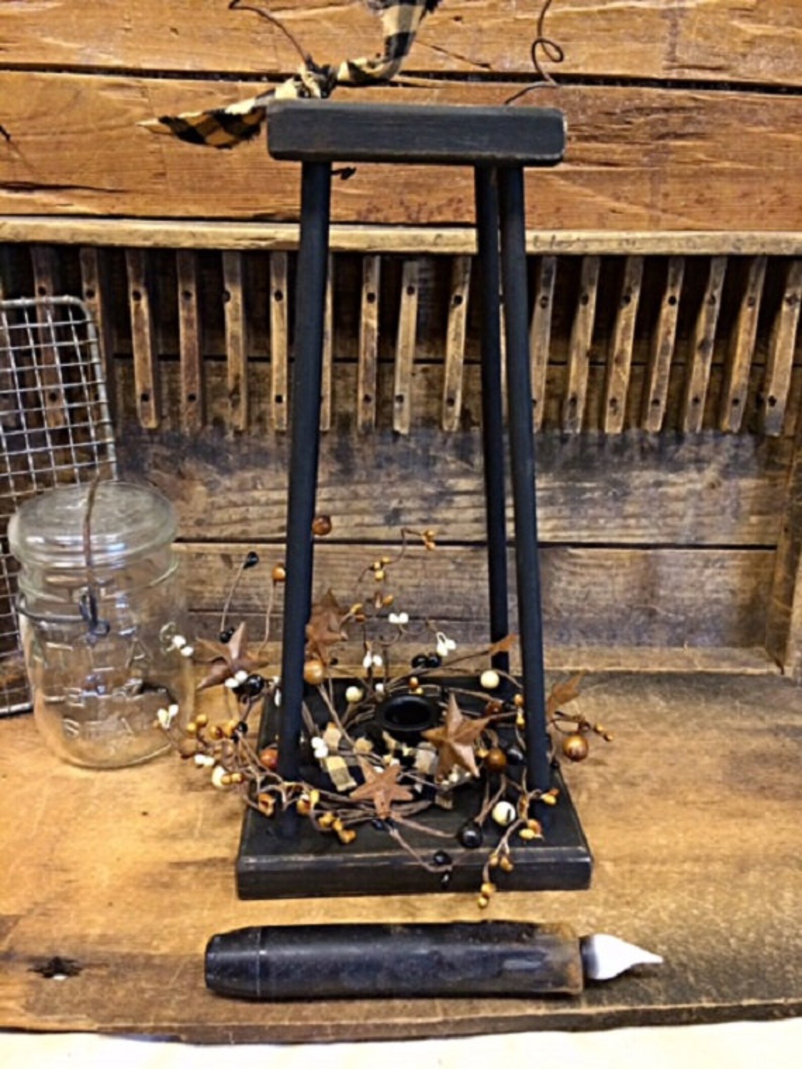 Primitive Lantern With Timer Candle Hanging Black Wooden - Etsy