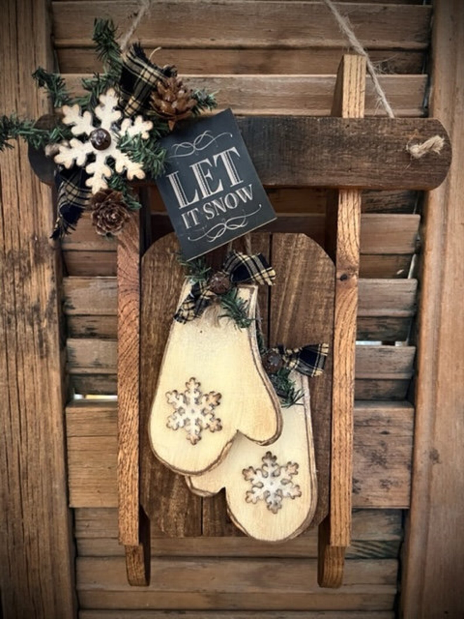 Primitive Winter Handcrafted Wood Hanging Sled W/mittens - Etsy