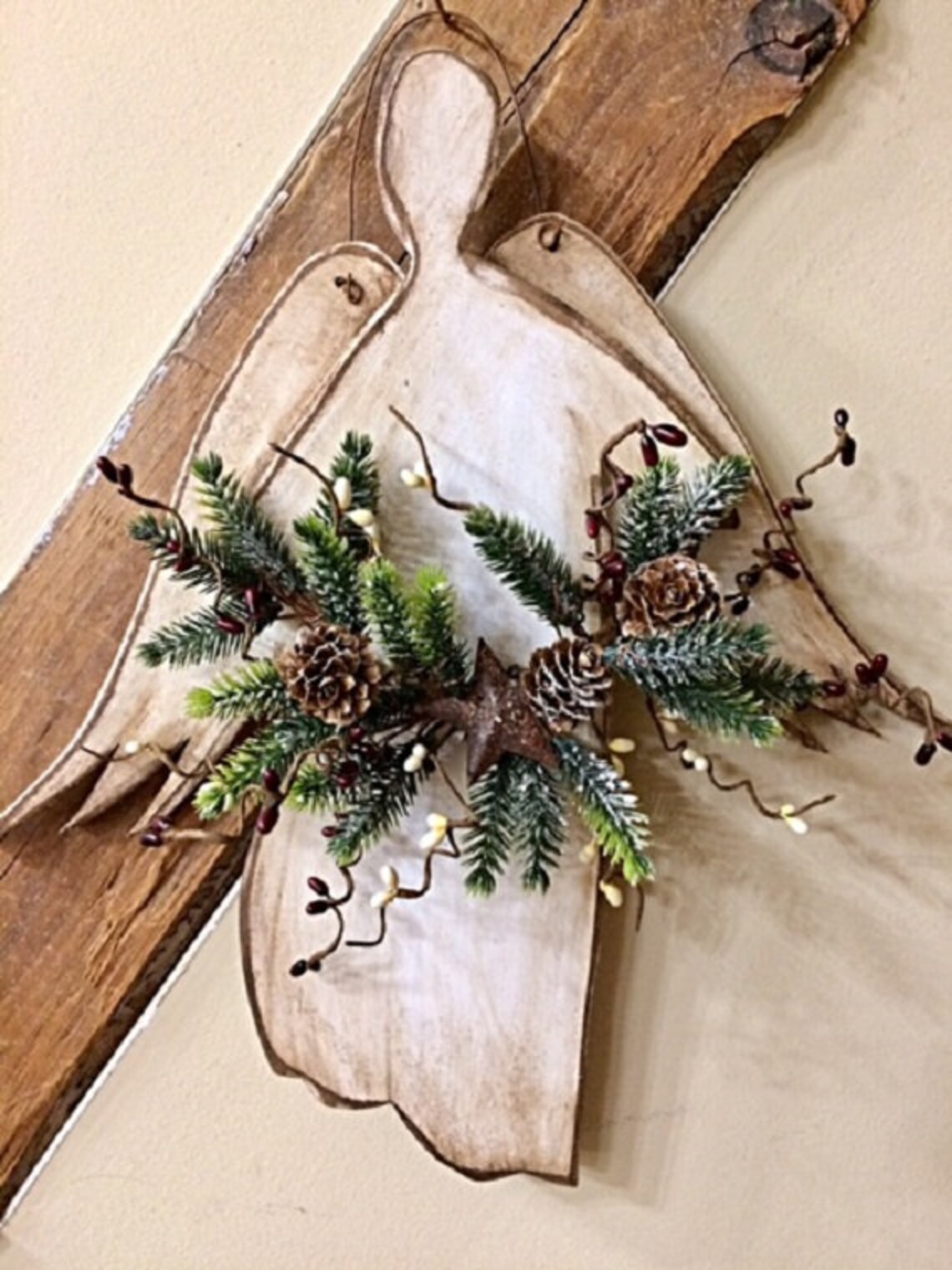 Primitive Christmas Angel Beautiful Rustic Hanging Angel w/ | Etsy