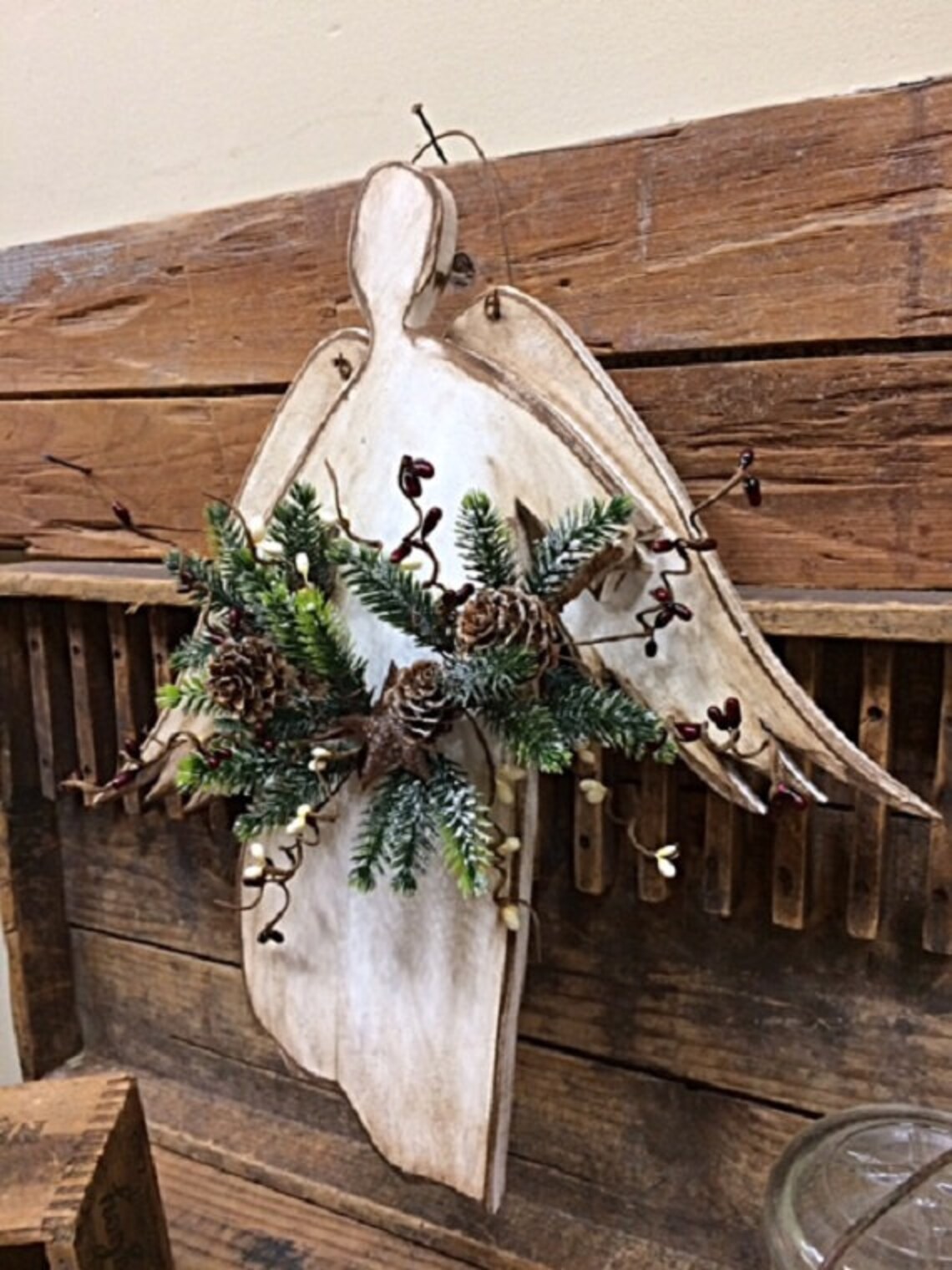 Primitive Christmas Angel Beautiful Rustic Hanging Angel w/ | Etsy