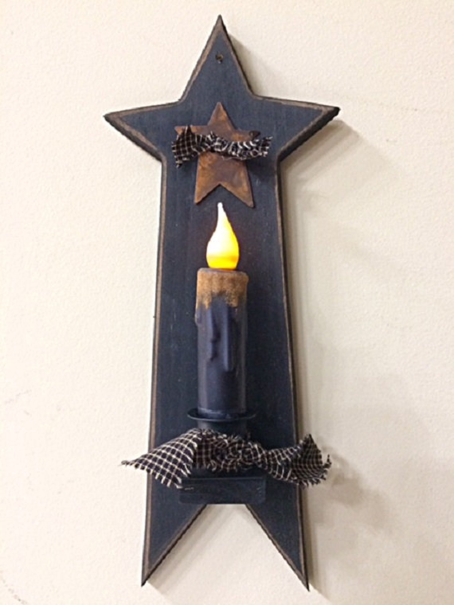 Primitive Black Star Candle Wall Sconce Wooden Star W/timer Candle ...