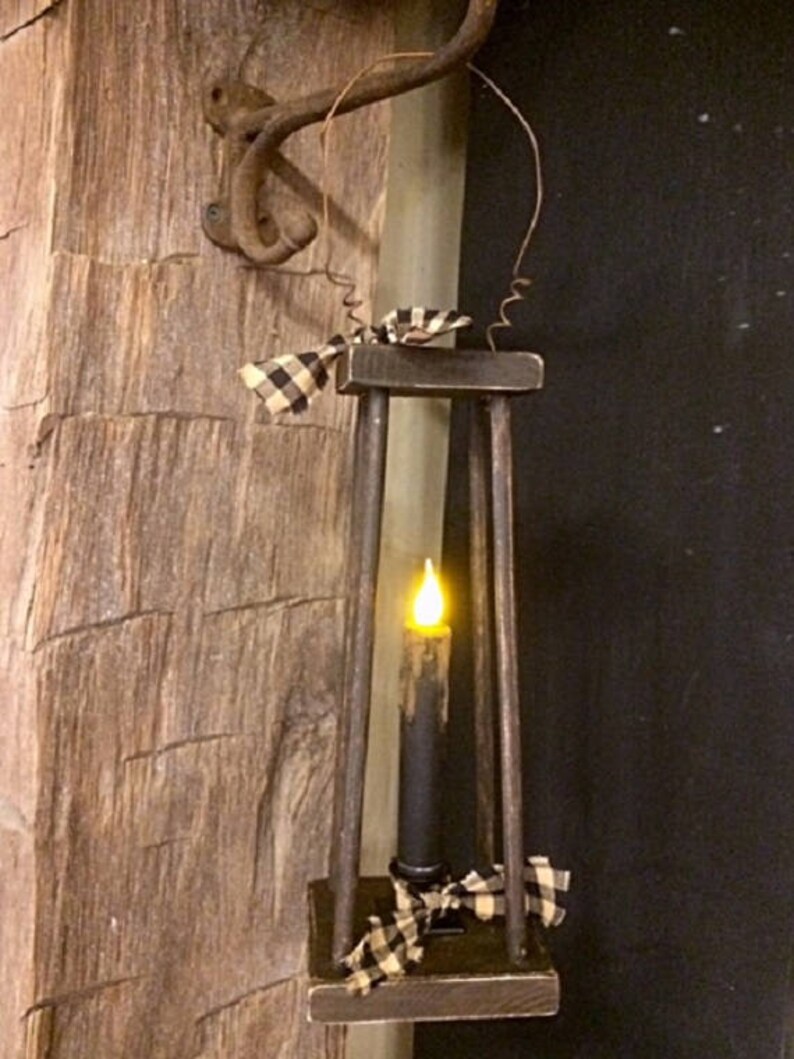 Primitive Lantern With Timer Candle Wooden Handmade Rustic | Etsy