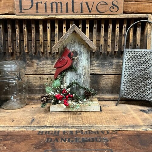 Primitive Winter Red Bird/cardinal Faux birdhouse - Etsy
