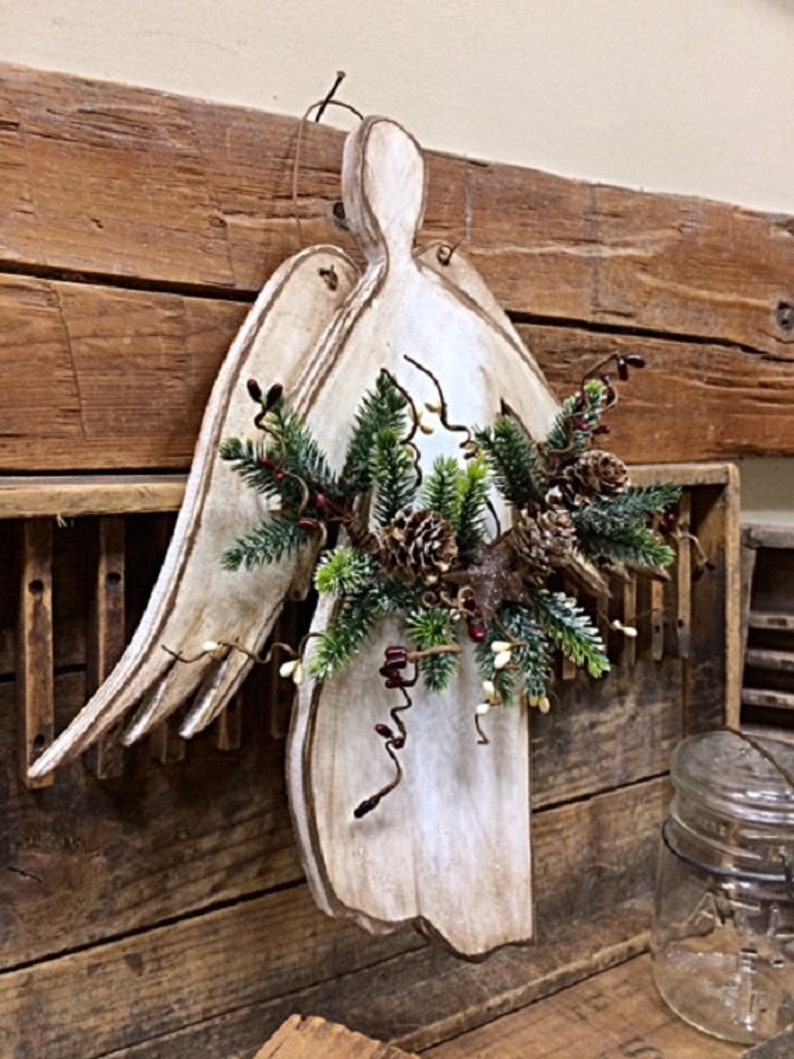 Primitive Christmas Angel Beautiful Rustic Hanging Angel w/ | Etsy
