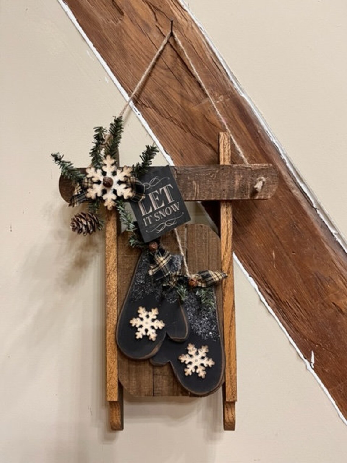 Primitive Winter Handcrafted Wood Hanging Sled W/mittens - Etsy