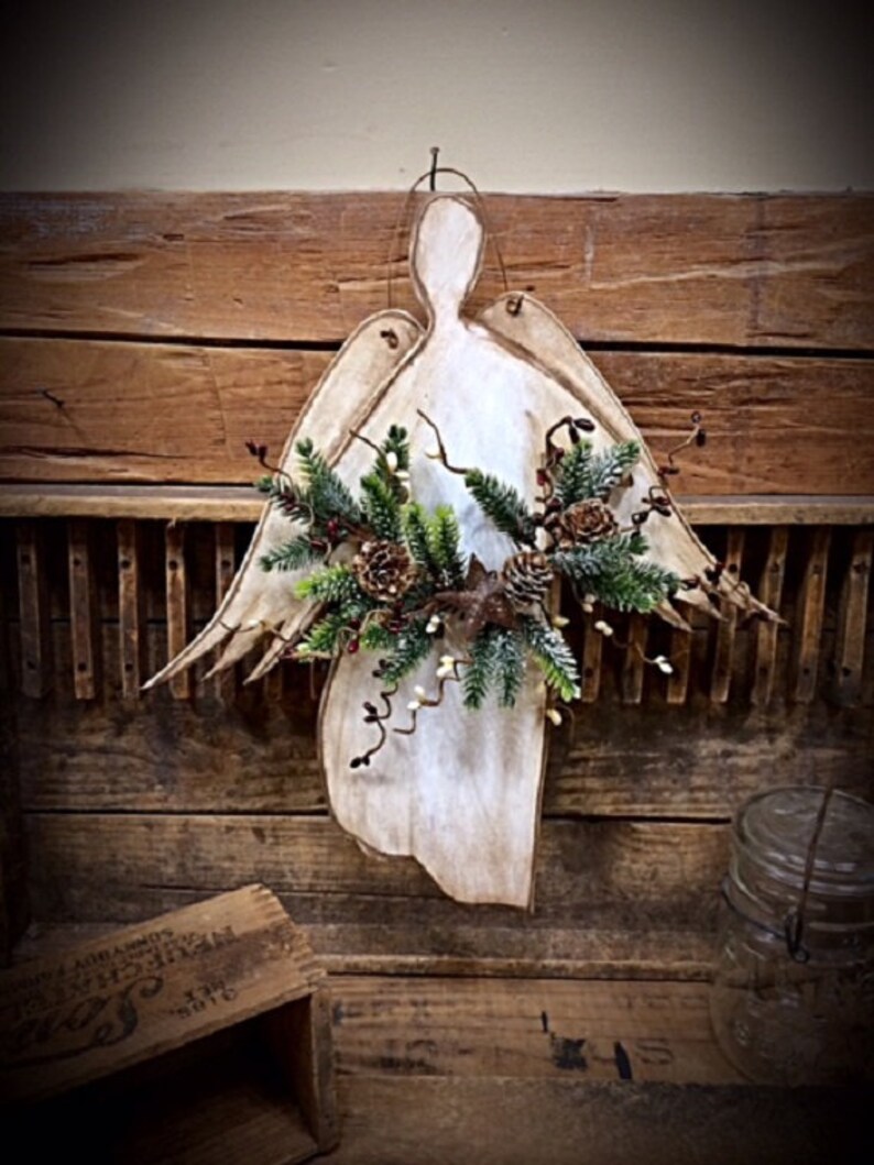 Primitive Christmas Angel Beautiful Rustic Hanging Angel w/ | Etsy