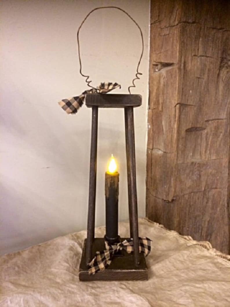 Primitive Lantern With Timer Candle Wooden Handmade Rustic | Etsy