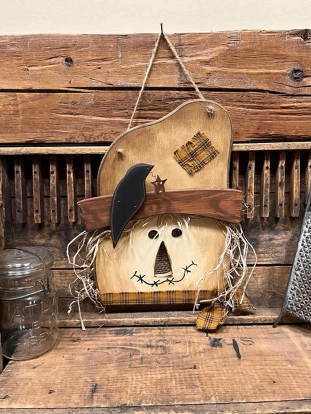 Primitive Fall Scarecrow Adorable Hanging Scarecrow Head Cute ...