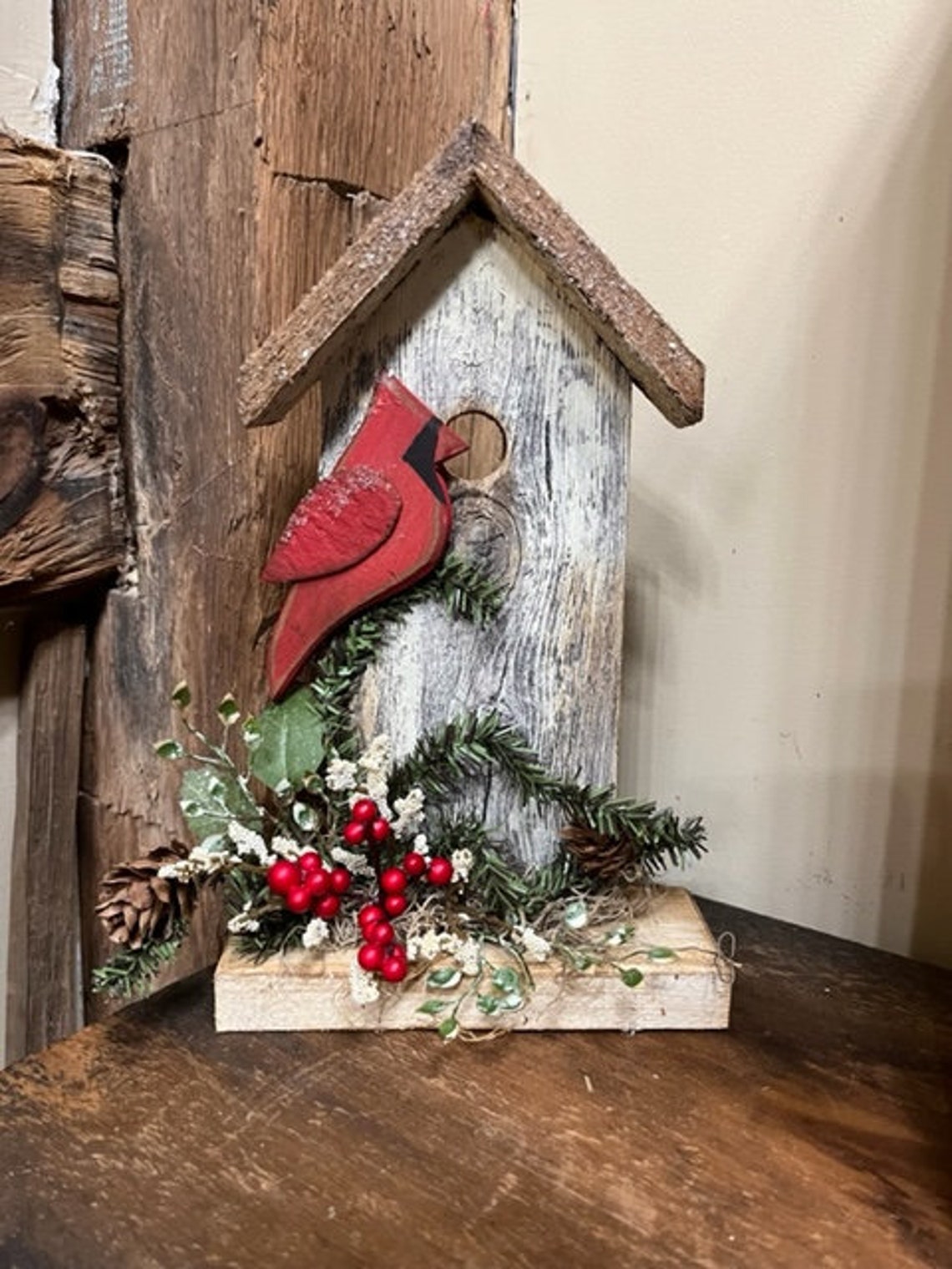 Primitive Winter Red Bird/cardinal Faux birdhouse - Etsy