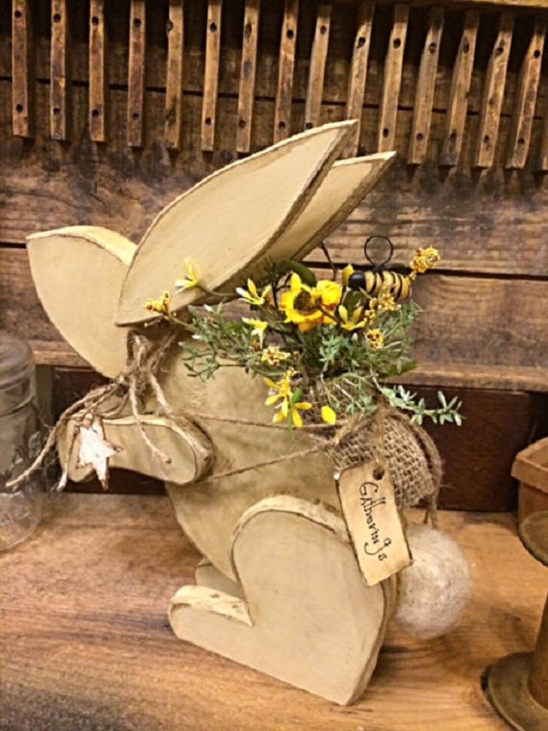 Primitive Easter/spring Decor/ Rabbit Handmade Folk Art Gatherings ...