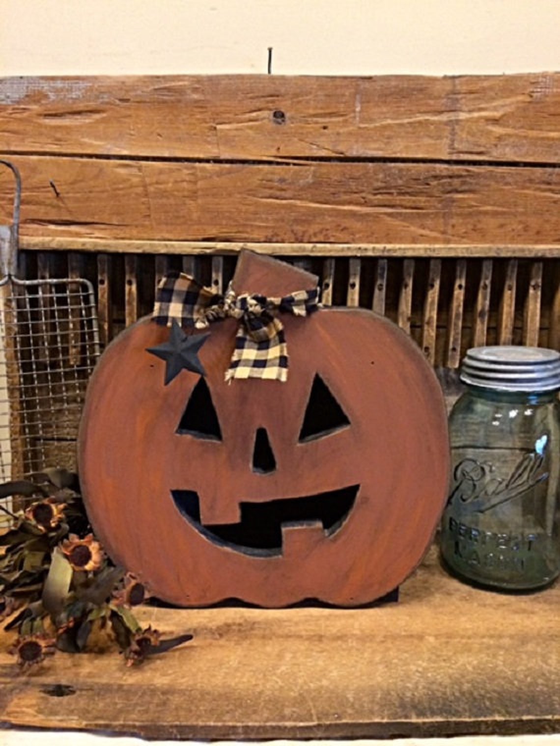 Primitive Halloween Decor Lighted Pumpkin Jack Box Handcrafted | Etsy