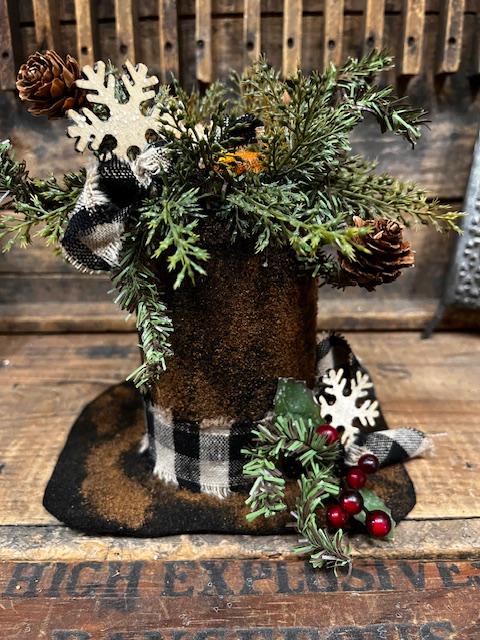 Primitive Winter/snowman Hat W/timer T Lite/handcrafted Grungy Spiced ...