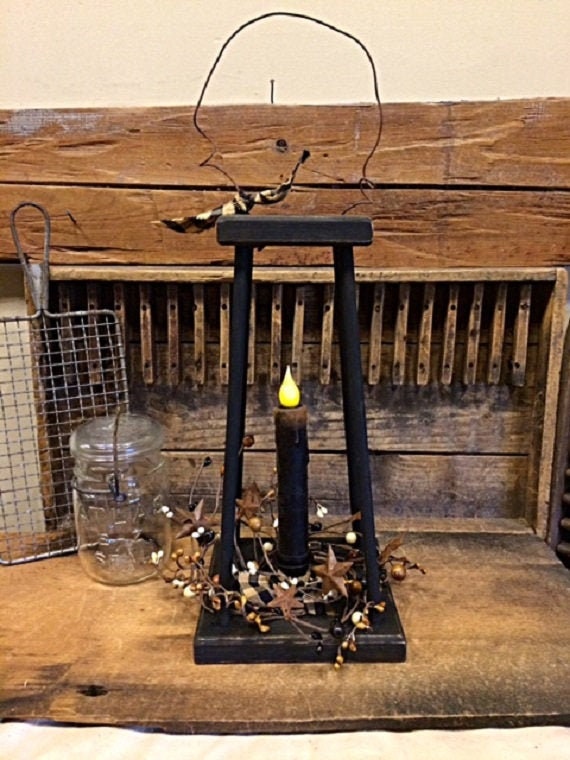 Primitive Lantern With Timer Candle Hanging Black Wooden - Etsy