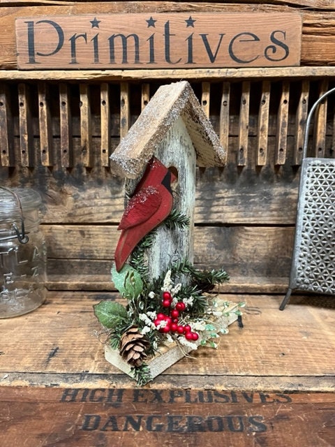 Primitive Winter Red Bird/cardinal Faux birdhouse - Etsy
