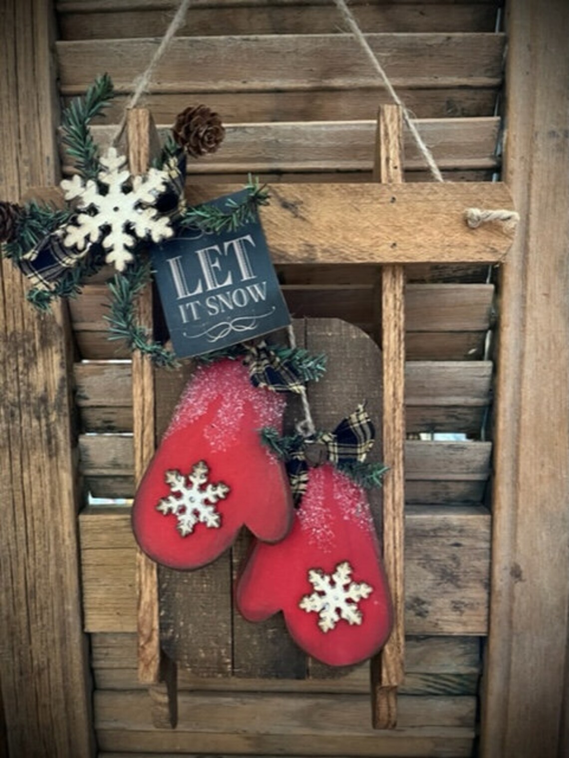 Primitive Winter Handcrafted Wood Hanging Sled W/mittens - Etsy