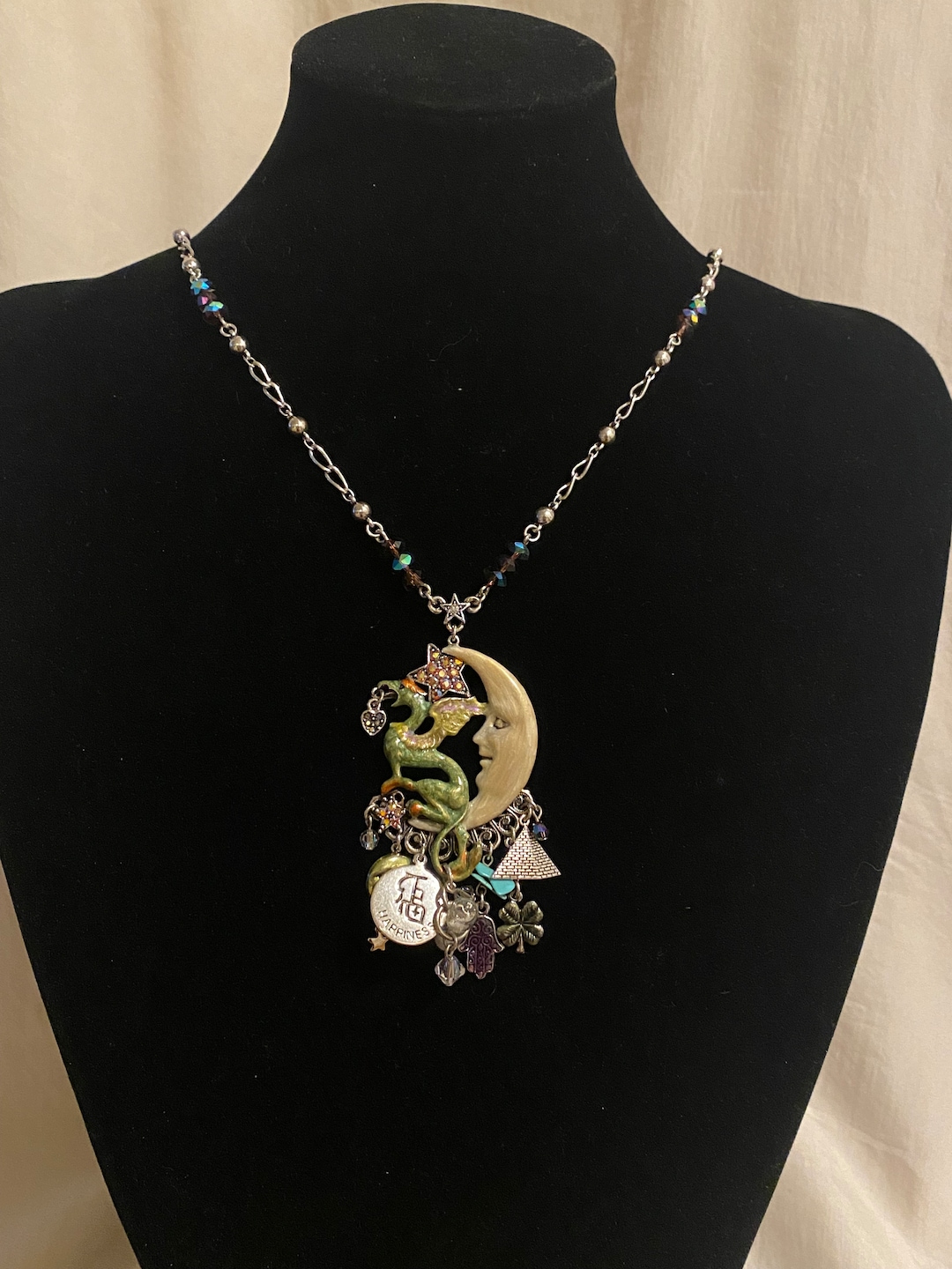 Vintage Kirks Folly Crescent Moon & Dragon Necklace - Etsy