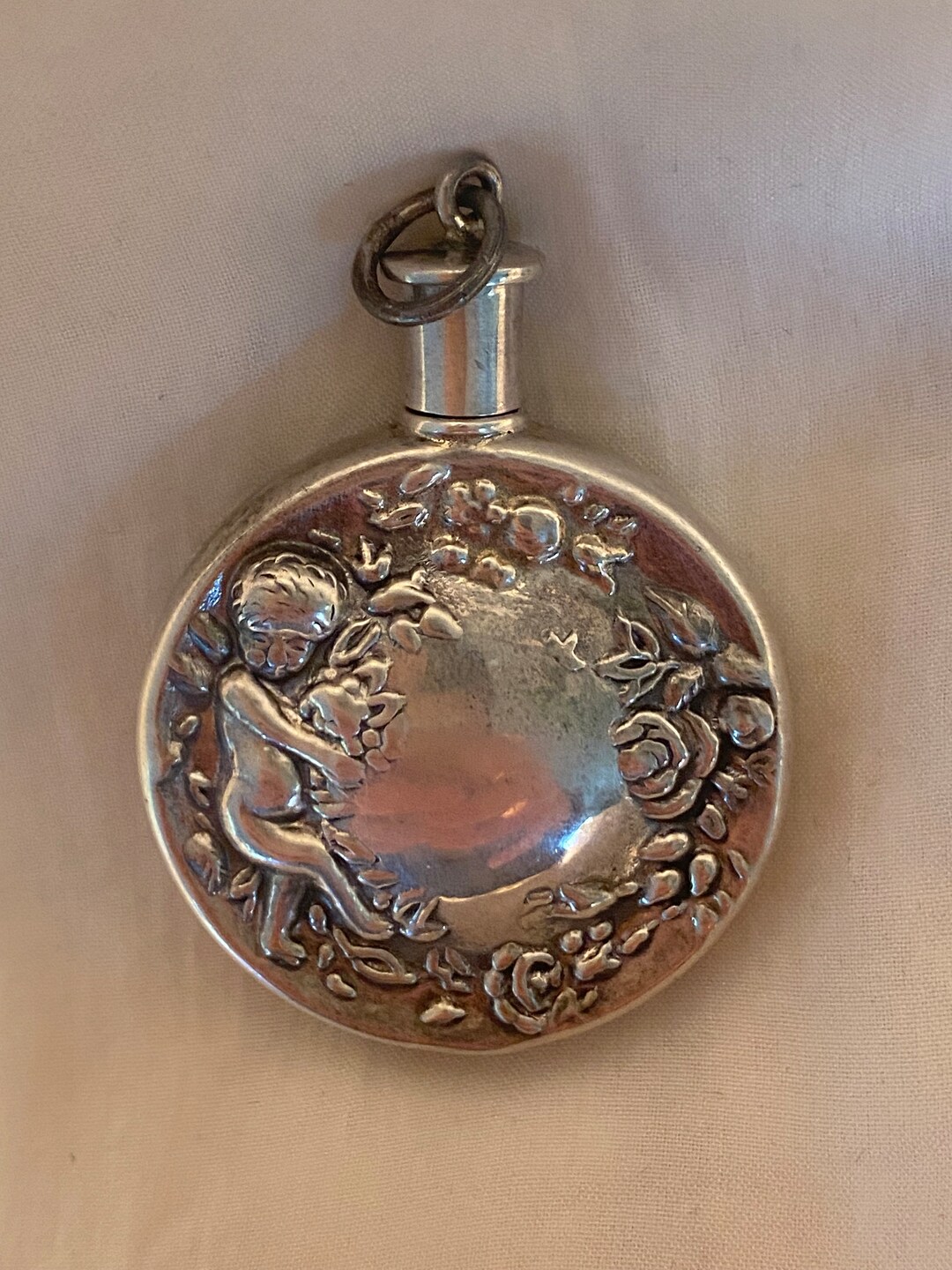 Vintage Sterling Silver Floral Cherub Perfume Flask Etsy