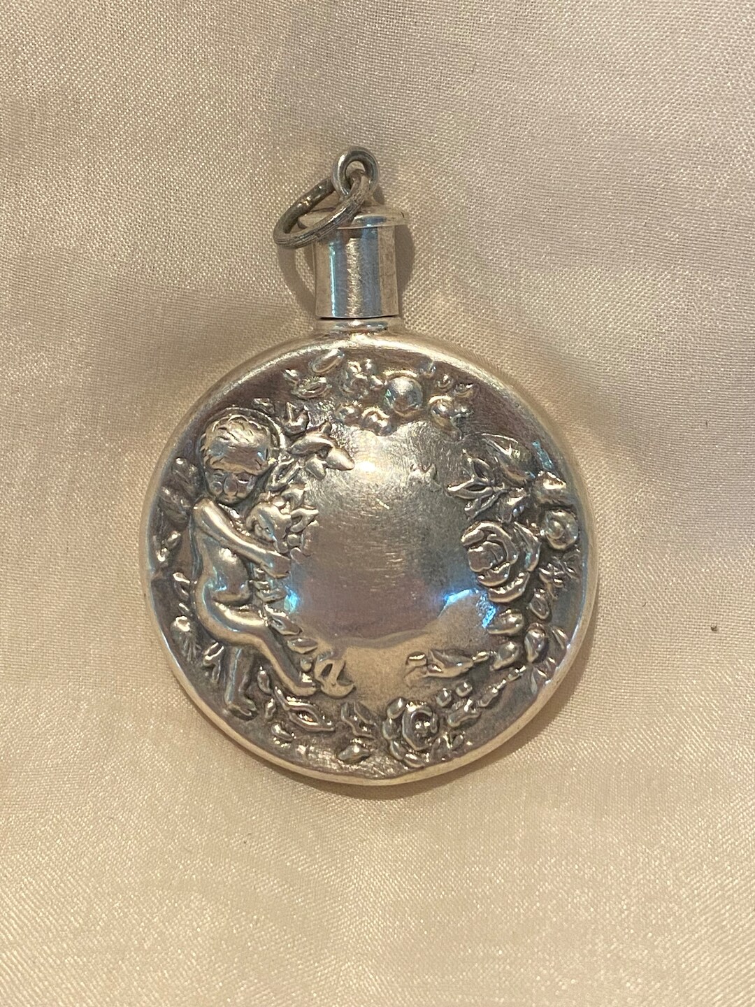 Vintage Sterling Silver Floral Cherub Perfume Flask Etsy