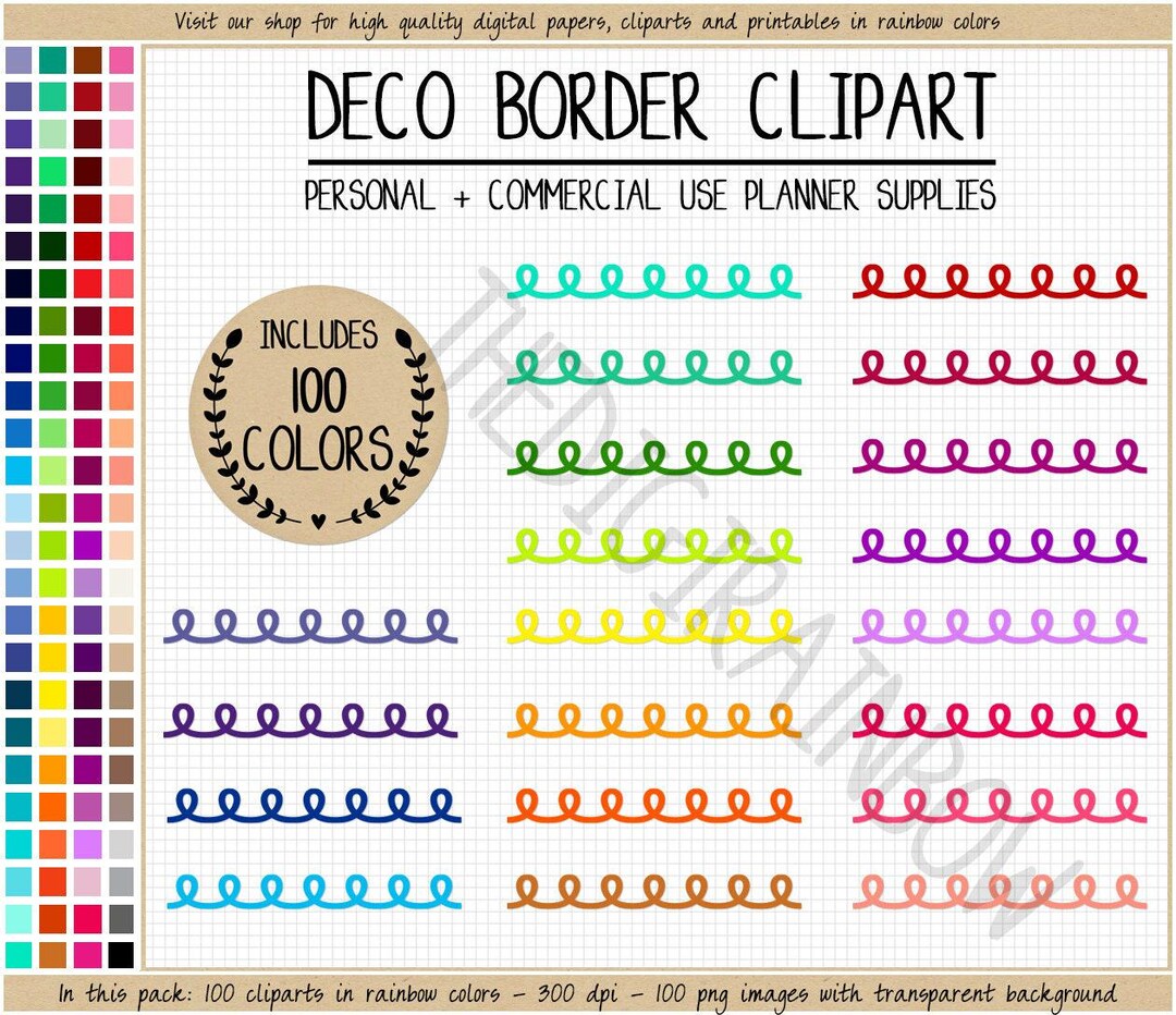 SALE 100 SEAMLESS LOOP Clipart Divider Sticker Rainbow Loop Border Cute ...