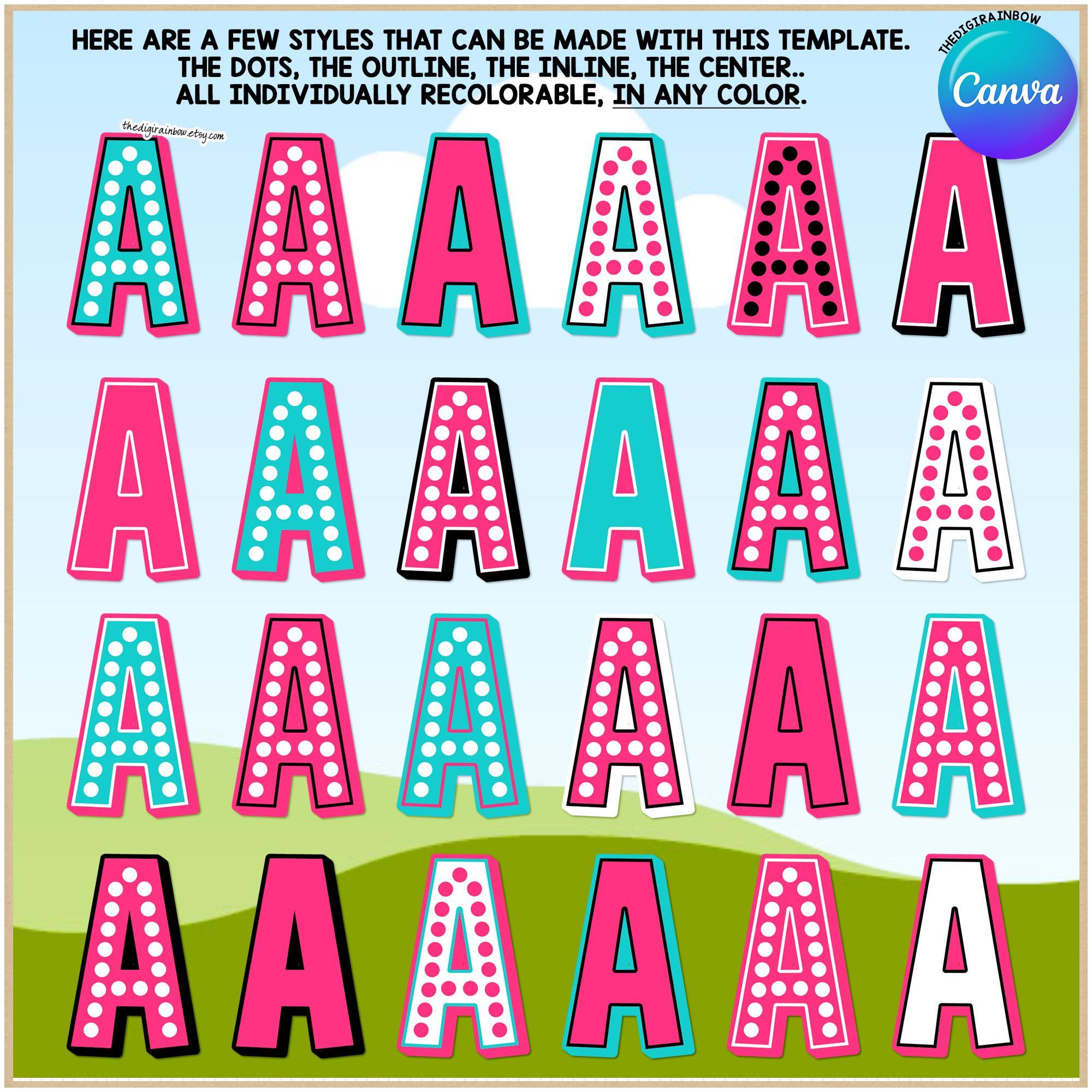 EDITABLE CANVA Dot Alphabet Template Bold Retro Letters Block Marquee ...