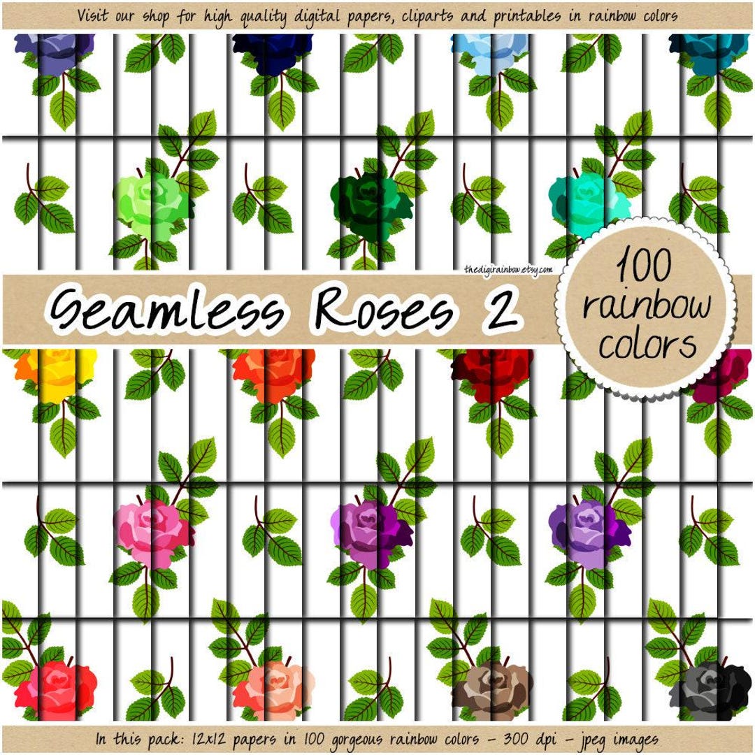 100 Blooming Rose Digital Paper Romantic Wedding Pattern Seamless ...