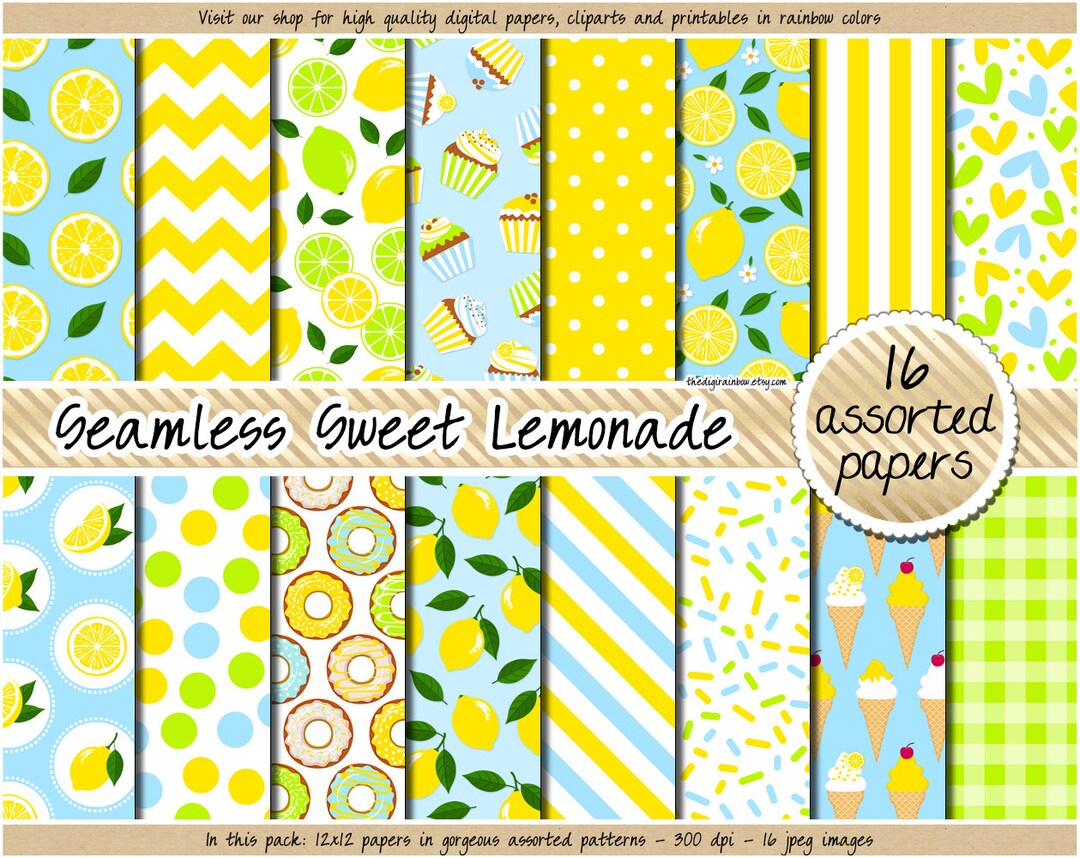 SALE Lemon Digital Paper Lemonade Digital Paper Fruit Digital Paper Ice ...