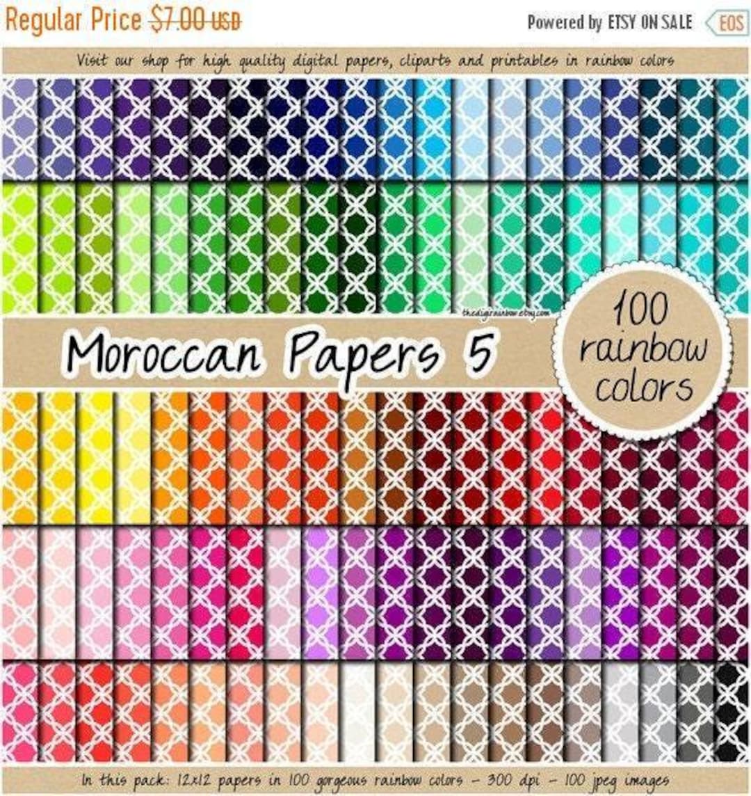 100 Moroccan Digital Paper Quatrefoil Digital Paper Rainbow Mosaic ...